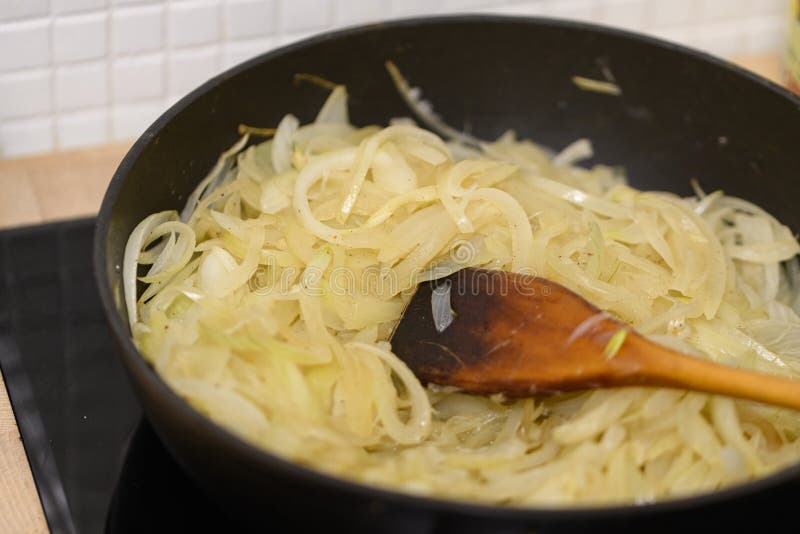 Fried Onions in a Frying Pan Stock Image - Image of detail, preparation ...