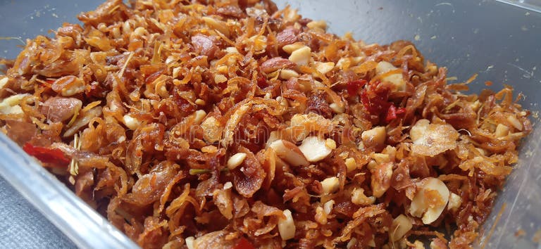 Fried Onions in a Plastic Container Stock Photo - Image of onion, lunch ...