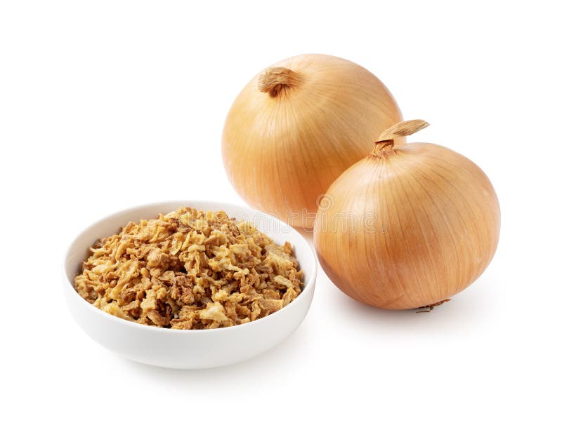 Fried Onions and Onions on White Background Stock Photo - Image of heap ...