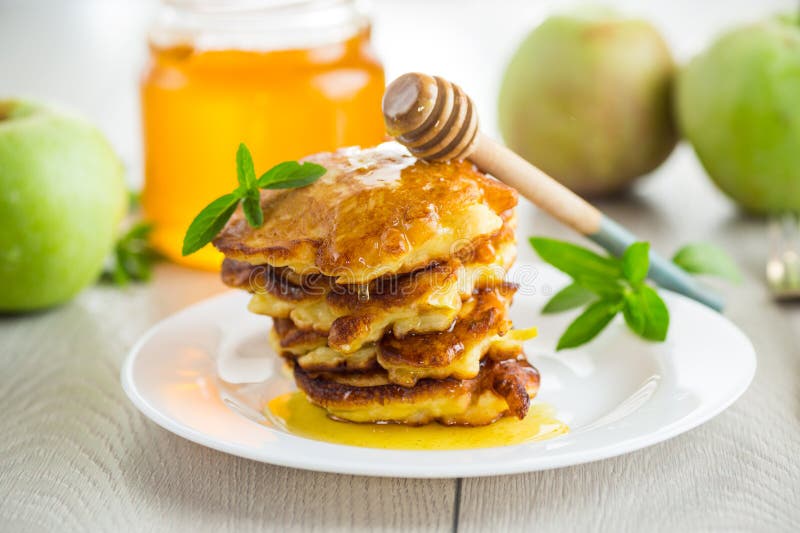 Fried Pancakes with Apples and Honey Stock Image - Image of soft, crust ...