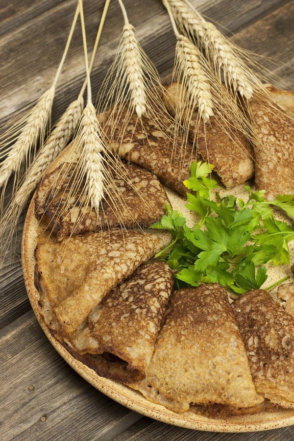 Fried Pancakes on a Vintage Wooden Surface Stock Image - Image of eggs ...