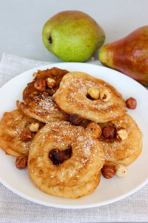 Fried pear donuts stock image. Image of hazelnut, cream - 125737233