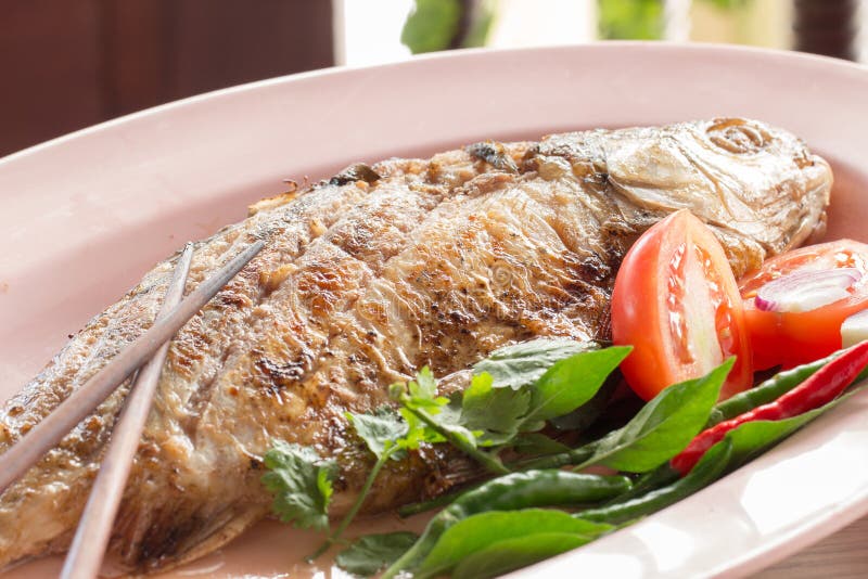Fried Pickled Fish , Tomato and Chili Stock Photo - Image of sliced ...