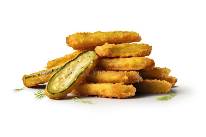 Fried Pickles Standing on White Background Wide Stock Illustration ...