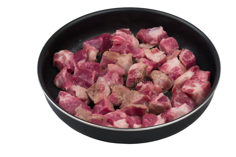 Fried Pieces of Raw Meat in a Frying Pan Stock Photo - Image of pieces ...