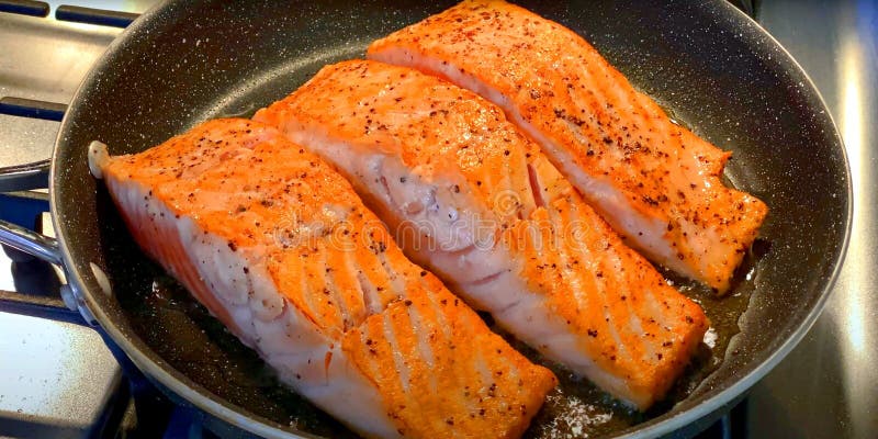 Fried Pieces of Red Fish in a Frying Pan Stock Image - Image of dinner ...