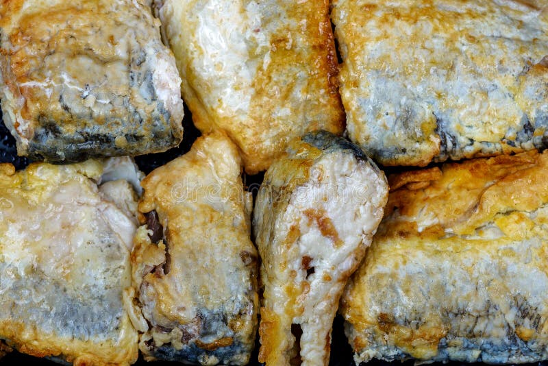 Fried Pieces of White Sea Fish. Texture Stock Photo - Image of cooked ...