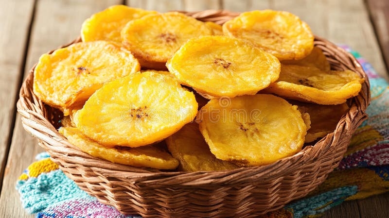 Fried Plantains Basket, Rustic Wood Table, Snack Stock Image - Image of ...