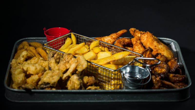 Fried Platter stock image. Image of powder, wings, fish - 80125319
