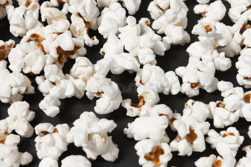 Fried Popcorn on a Black Background Close-up, Ready-to-eat Food Stock ...
