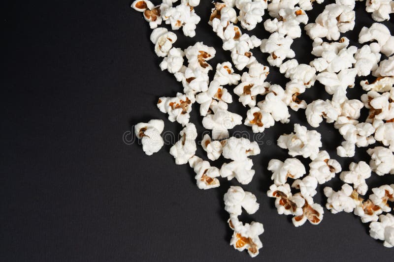 Fried Popcorn on a Black Background Close-up, Ready-to-eat Food Stock ...