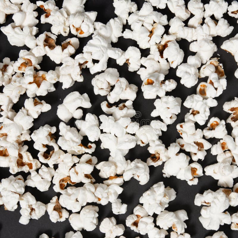 Fried Popcorn on a Black Background Close-up, Ready-to-eat Food Stock ...