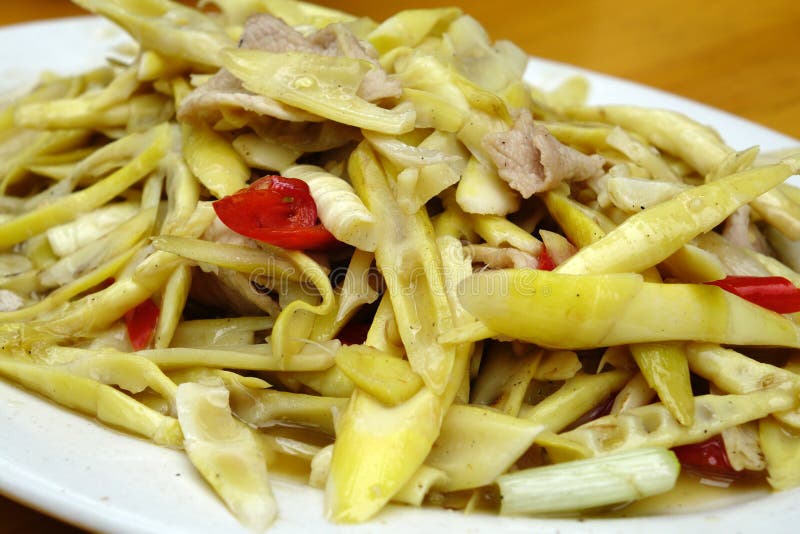 Fried Pork with Bamboo Shoots Stock Image - Image of condiment, dish ...