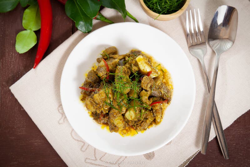 Fried Pork Bones Spicy with Yellow Curry Paste Stock Image - Image of ...