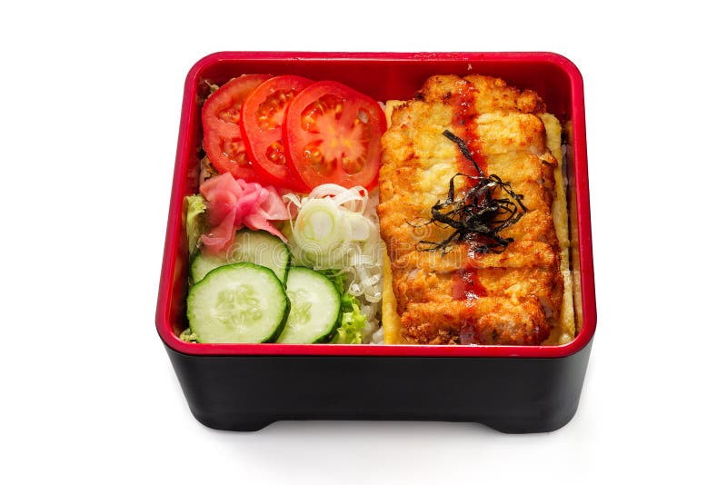 Fried Pork Cutlet Rice Bowl (Katsudon) with Rice and Vegetable on White ...