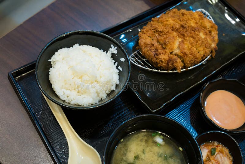 Fried Pork and Japanese Rice in the Bento Set Stock Image - Image of ...