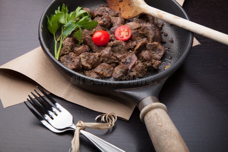 Fried pork kidneys stock image. Image of tomato, kidneys - 84996167