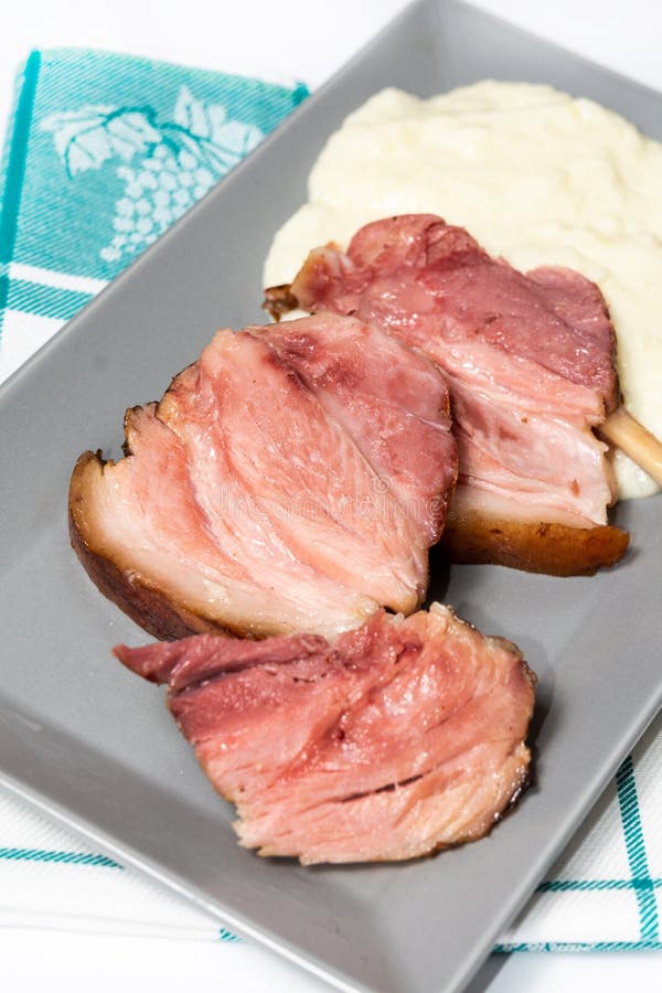 Fried Pork Knuckle Served with Mashed Potatoes on the Plate Stock Image ...