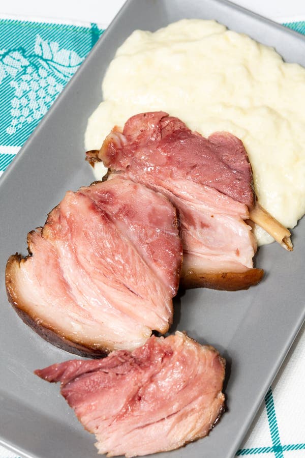 Fried Pork Knuckle Served with Mashed Potatoes on the Plate Stock Image ...