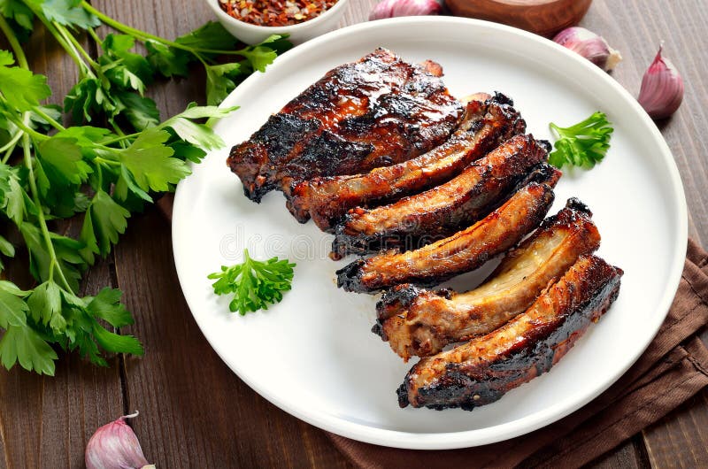 Fried pork ribs stock image. Image of plate, gourmet - 178064533
