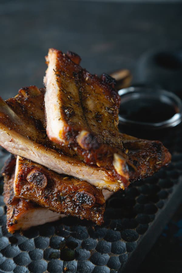 Fried pork ribs with sauce stock photo. Image of barbeque - 244666126