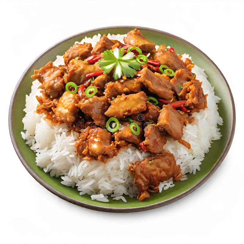 Fried pork with rice stock illustration. Illustration of white - 317760816