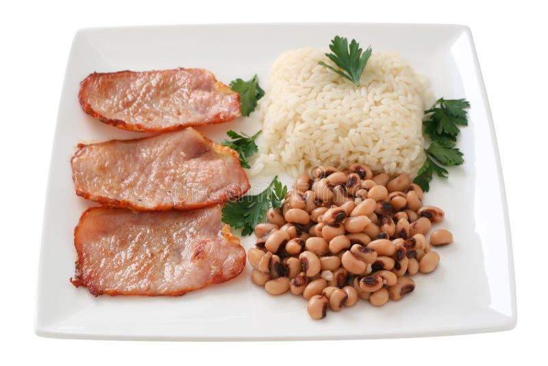 Fried Pork with Rice and Beans Stock Image - Image of meat, boiled ...
