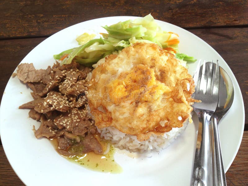 Fried pork rice stock image. Image of pork, rice, topping - 43050141