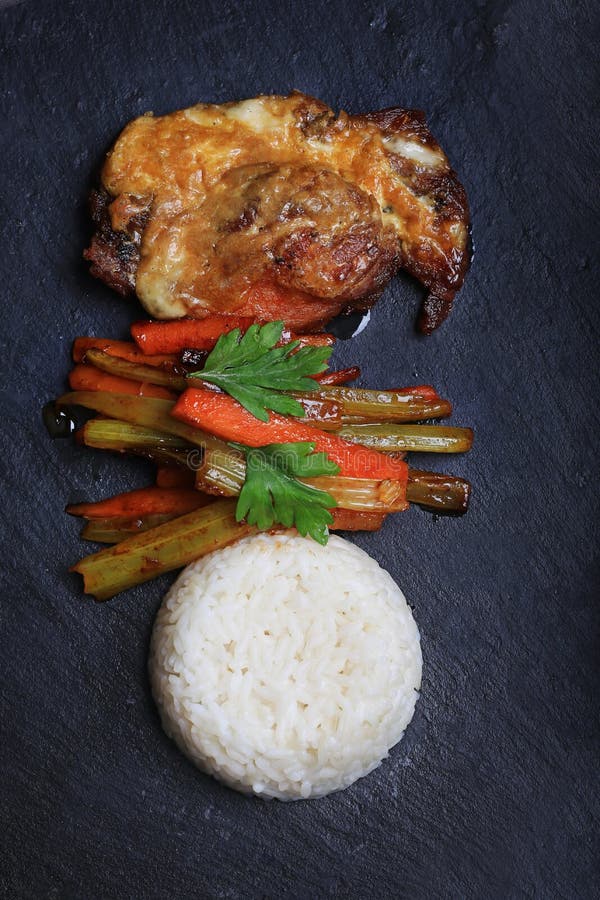 Fried Pork with Rice and Vegetables Stock Photo - Image of meal, beef ...