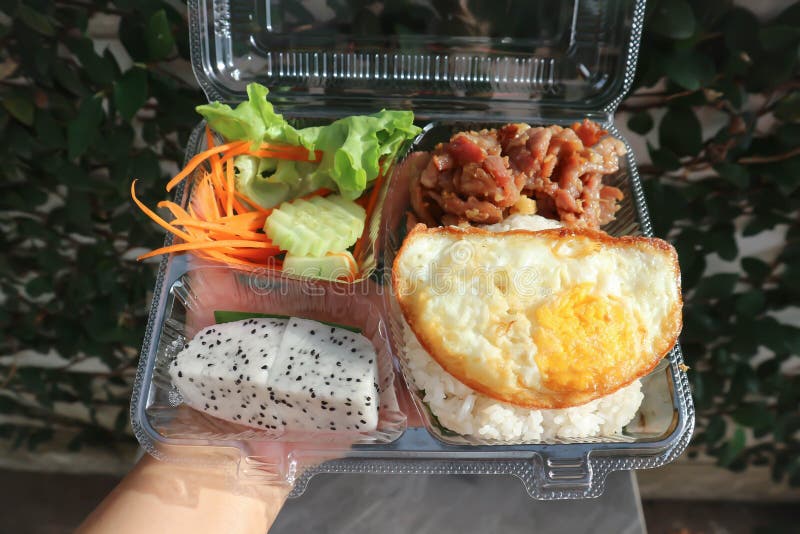 Fried Pork or Stir Fried Pork with Fruit and Rice Stock Photo - Image ...