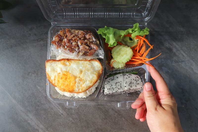 Fried Pork or Stir Fried Pork and Rice in the Box Stock Image - Image ...