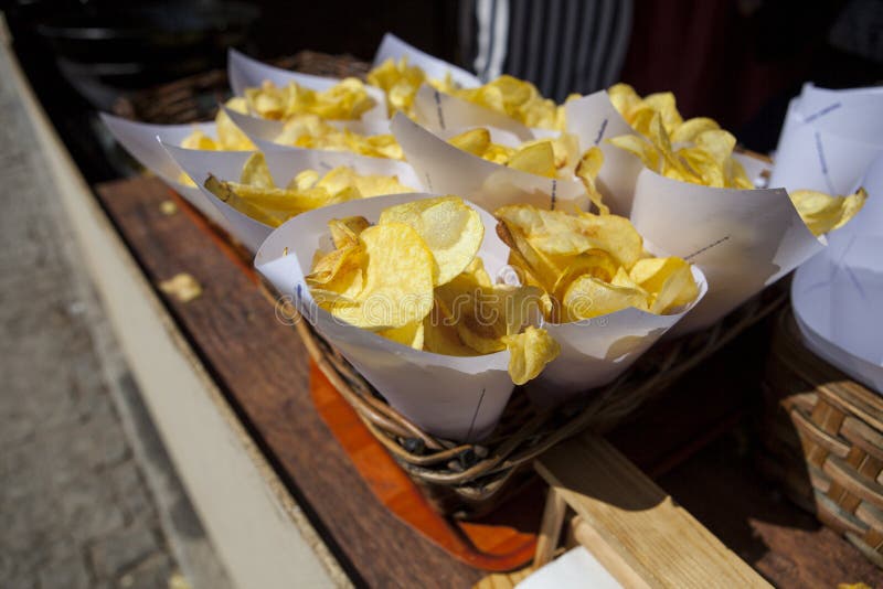 Fried potato cornets stock image. Image of cone, stand - 60354021