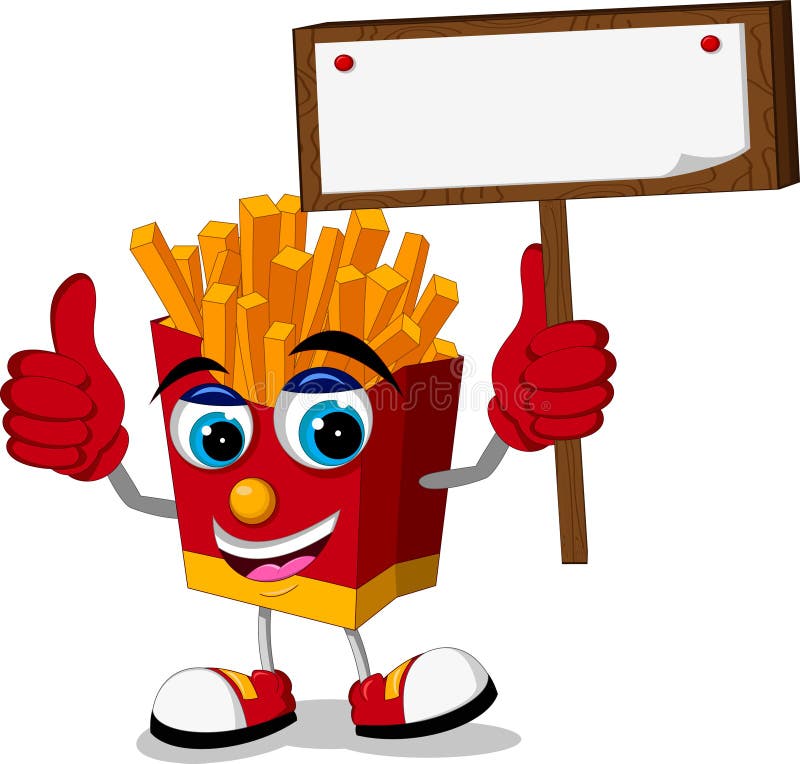 Fried Potatoes Cartoon Thumb Up with Blank Board Stock Illustration ...