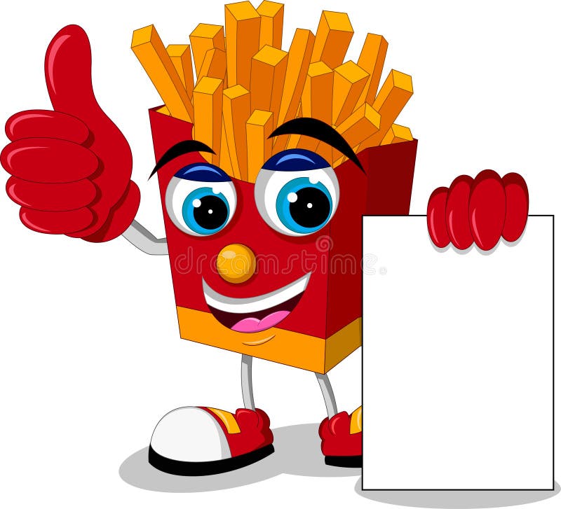 Fried Potatoes Cartoon Thumb Up with Blank Sign Stock Illustration ...