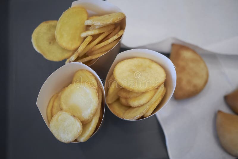 Fried potatoes cones stock photo. Image of cone, fried - 107997242