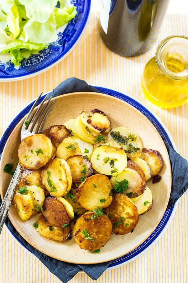 Fried Potatoes with Goose Duck Grease and Parsley Stock Image - Image ...
