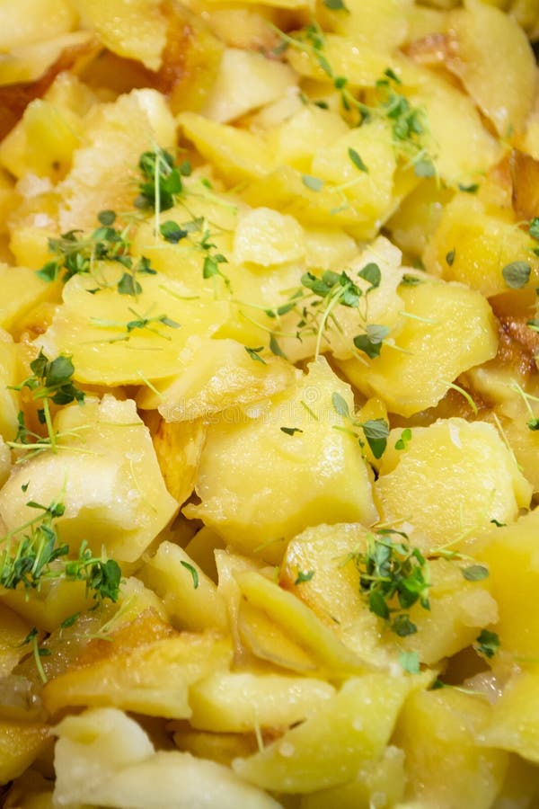 Fried Potatoes Texture with Herbs, Vertical Image Stock Image - Image ...