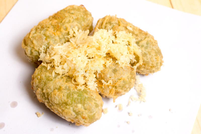 Fried Pounded Unripe Rice Wrap Banana Inside Stock Image - Image of ...