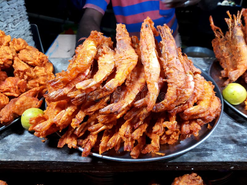Fried Prawns in the Fish Market Stock Photo - Image of health ...