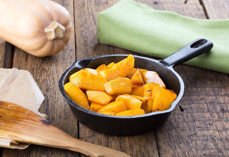 Fried Pumpkin in Cast-iron Pan Stock Photo - Image of food, cooking ...