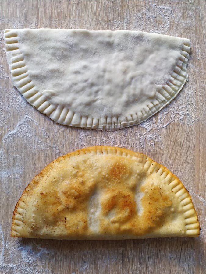 Fried and Raw Cheburek on the Table Top View Stock Photo - Image of ...