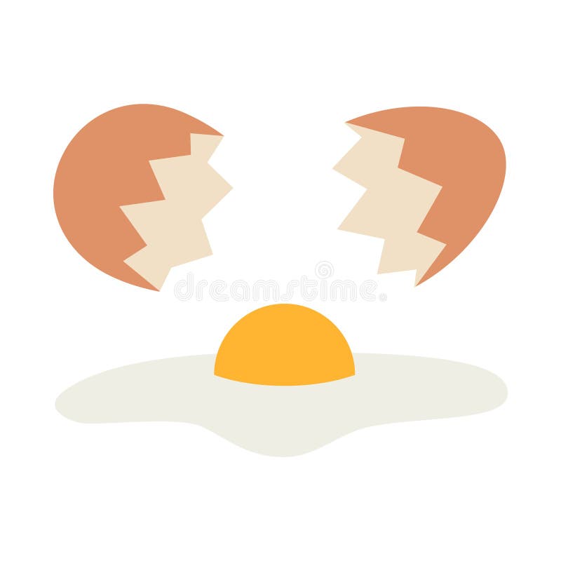Fried or Raw Egg and Broken, Cracked Eggshell, Cartoon Style. Vector ...
