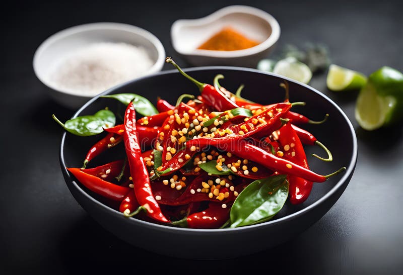 Fried Red Chilli on Black Background and Fire Stock Photo - Image of ...