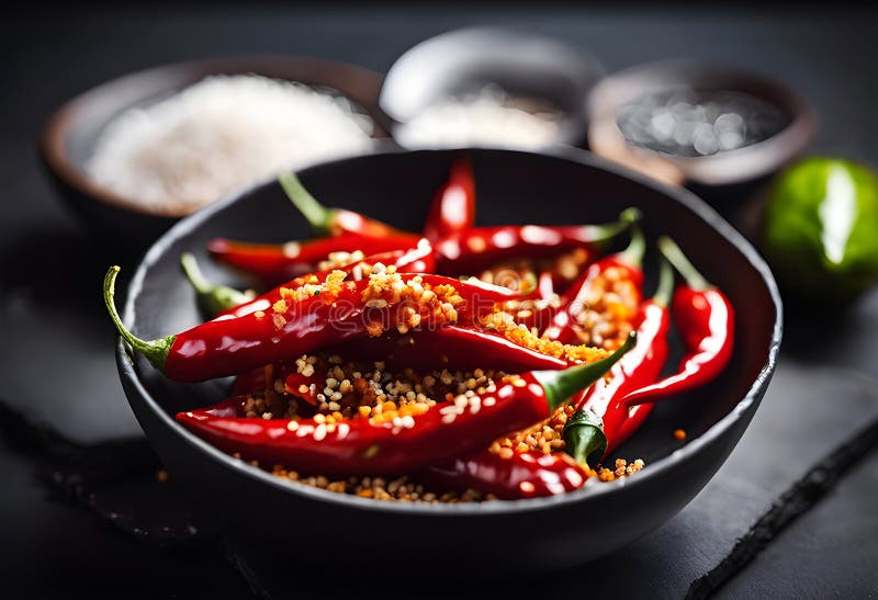 Fried Red Chilli on Black Background and Fire Stock Image - Image of ...