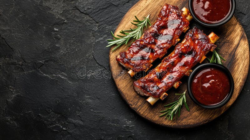 Fried Ribs Greens Sauce Top View. Selective Focus Stock Illustration ...