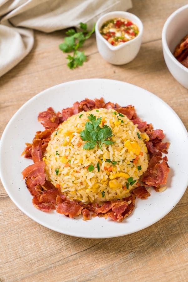 Fried rice with bacon stock photo. Image of gourmet - 132809838