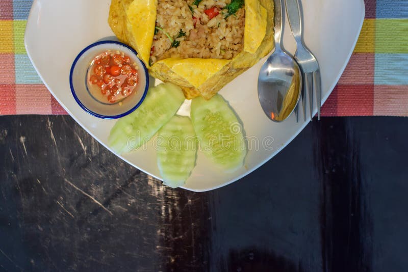 Fried Rice with Basil with Egg Wrap Stock Photo - Image of special ...