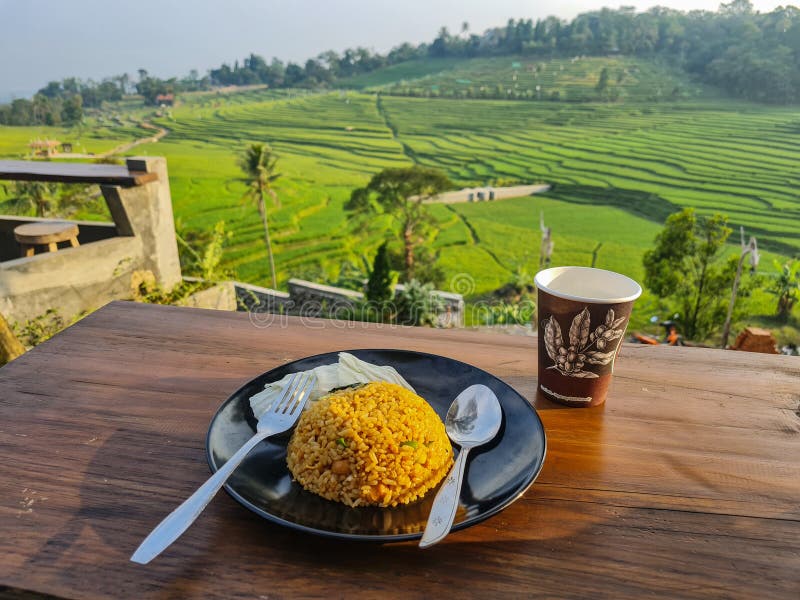 Fried Rice with a Beautiful View Stock Image - Image of fork, plate ...