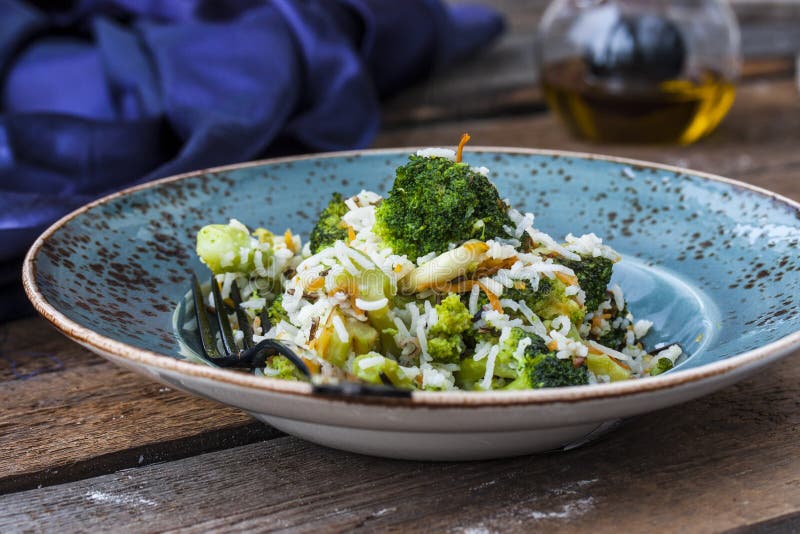 Fried Rice with Broccoli and Carrots Stock Photo - Image of dinner ...