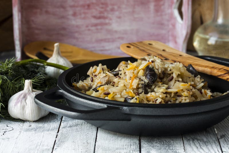 Fried Rice with Cabbage and Mushrooms Stock Photo - Image of gourmet ...